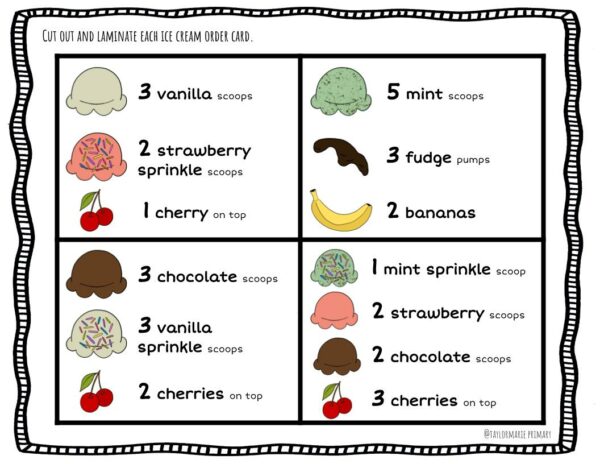 Read & Build an Ice Cream Sundae File Folder PreK Math Game Counting ...