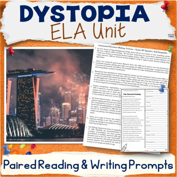 Dystopia Unit - Paired Reading Activities and Prompts - Dystopian ...