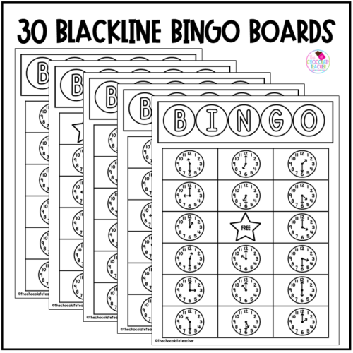 Telling Time - Hour and Half Hour - Analog Clocks - BINGO Game | Made ...