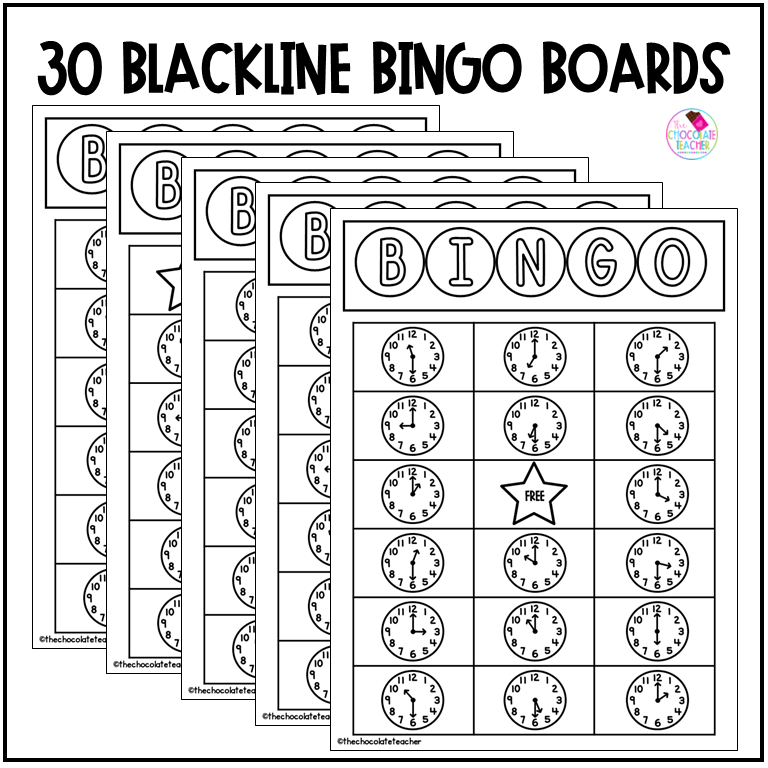 Telling Time - Hour and Half Hour - Analog Clocks - BINGO Game | Made ...