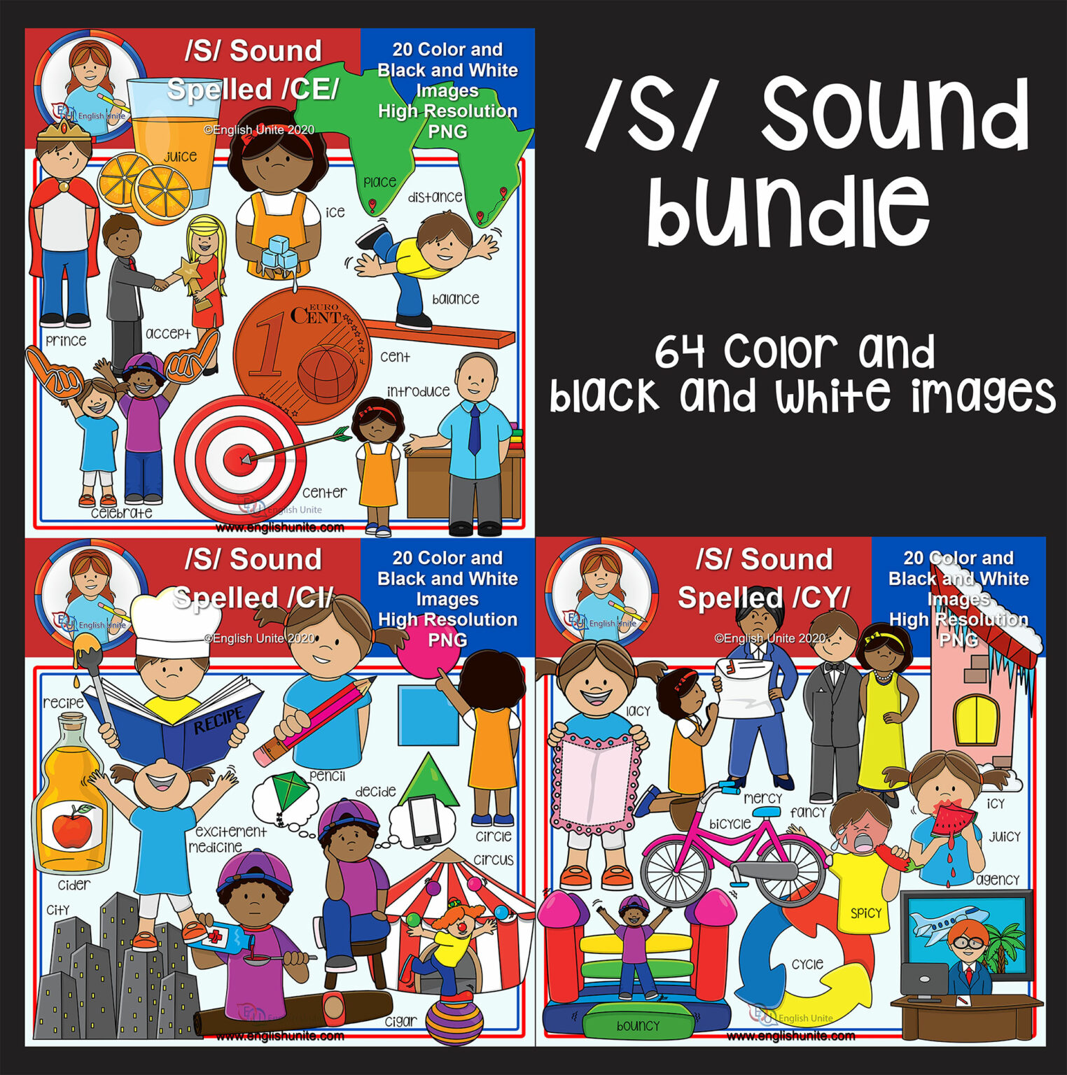 Clip Art - S Sound Spelled Ce, Ci & Cy Bundle (Soft C) | Made By Teachers