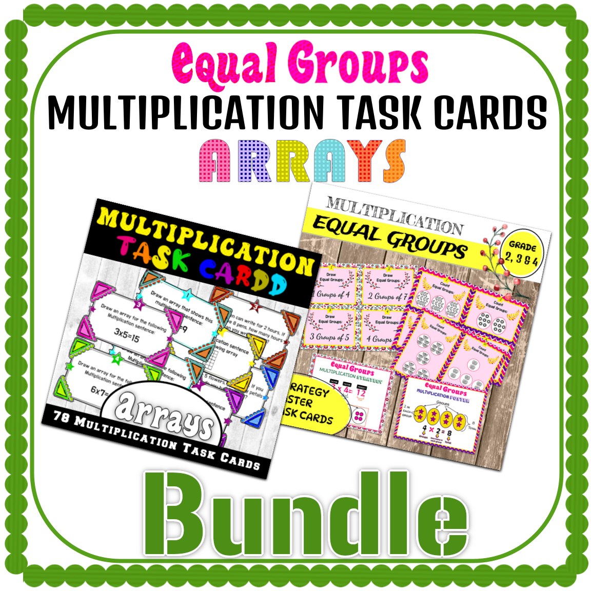Basic Multiplication Facts Using Arrays And Equal Groups Task Cards