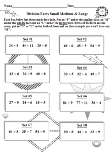 Division Facts Word Problems PLUS Small Medium Large (Comparing ...