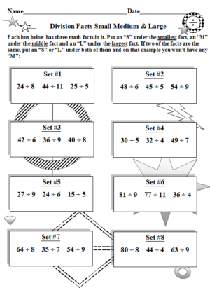Division Facts Word Problems PLUS Small Medium Large (Comparing ...