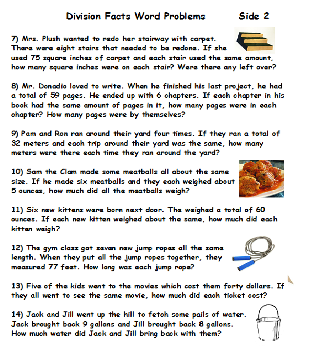 Division Facts Word Problems PLUS Small Medium Large (Comparing ...