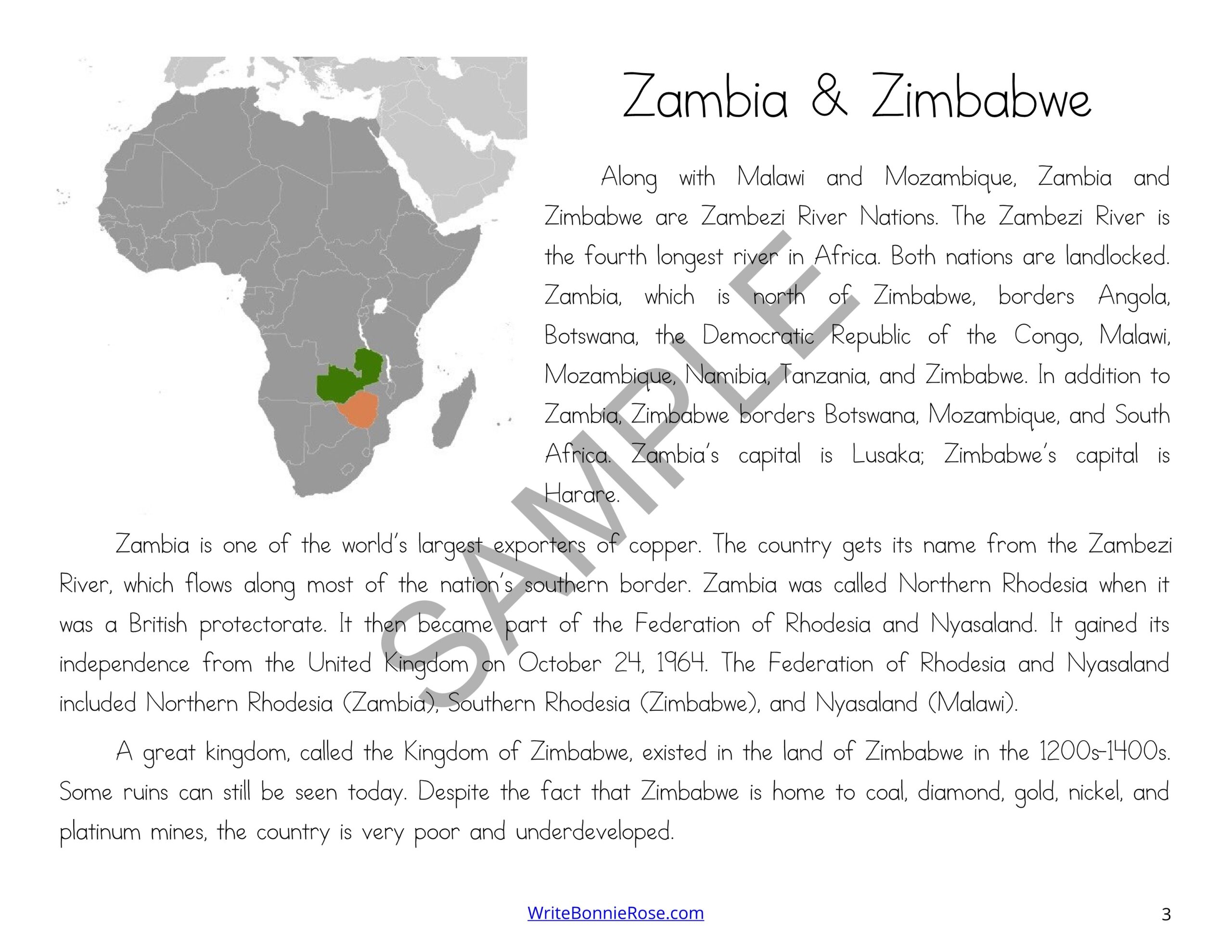 My Book About Zambia & Zimbabwe with Print Copywork | Made By Teachers