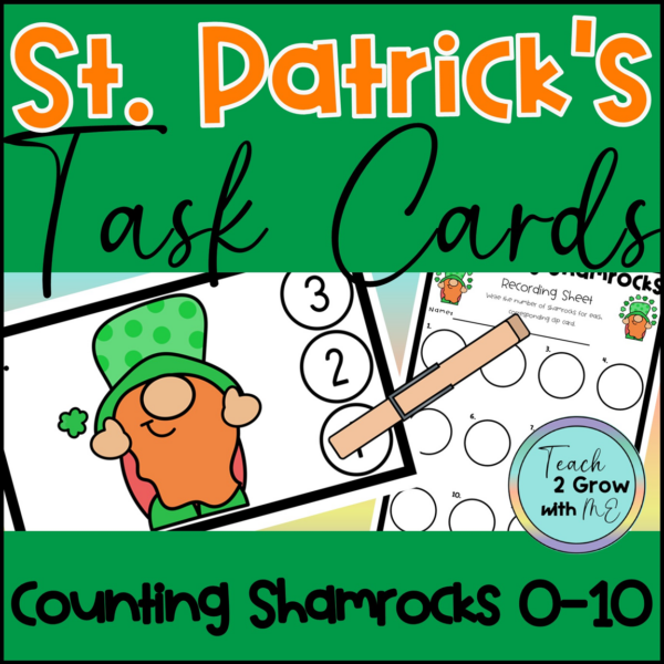 St. Patrick's Day Math Center Task Cards Counting Shamrocks 0-10 Clip ...