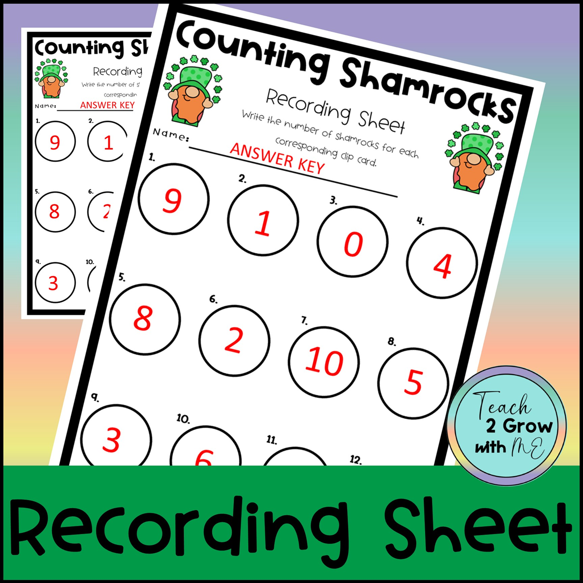 St. Patrick's Day Math Center Task Cards Counting Shamrocks 0-10 Clip ...