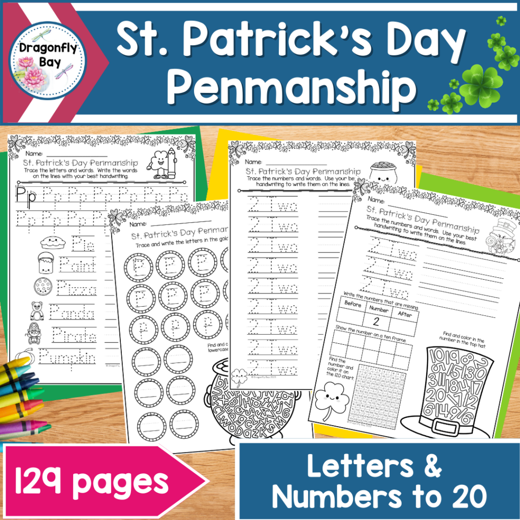St. Patrick's Day Alphabet and Numbers 0-20 Penmanship Handwriting ...