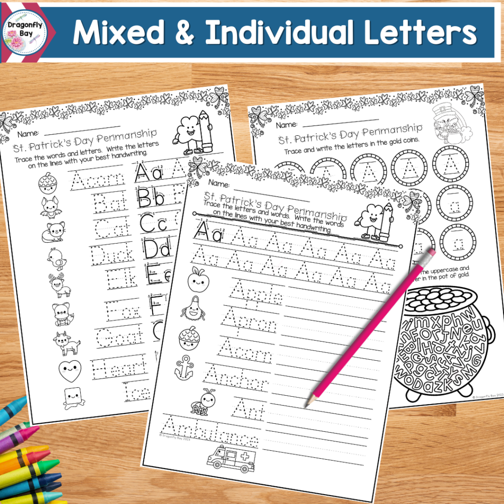 St. Patrick's Day Alphabet and Numbers 0-20 Penmanship Handwriting ...