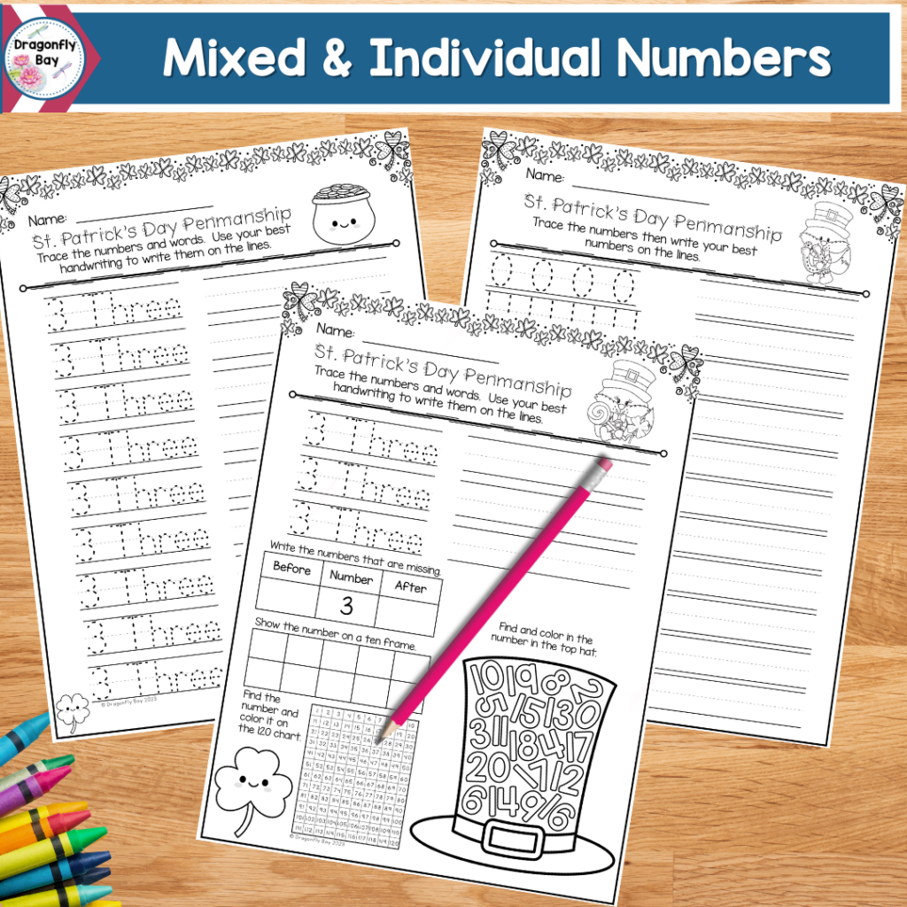 St. Patrick's Day Alphabet and Numbers 0-20 Penmanship Handwriting ...