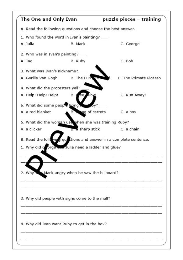 Katherine Applegate "The One and Only Ivan" worksheets | Made By Teachers