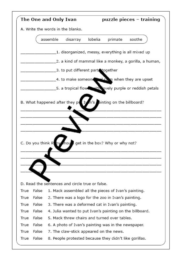 Katherine Applegate "The One and Only Ivan" worksheets | Made By Teachers