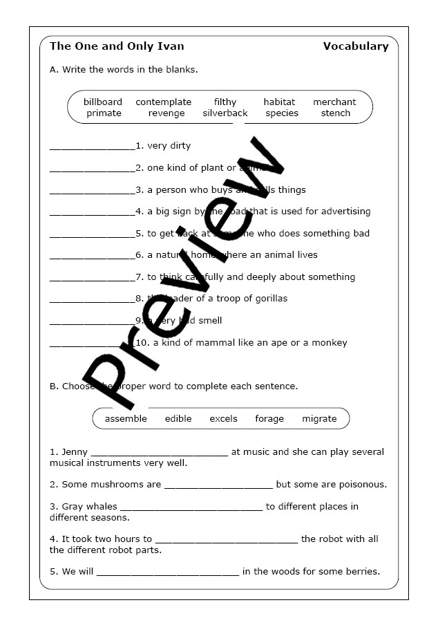 Katherine Applegate "The One and Only Ivan" worksheets | Made By Teachers