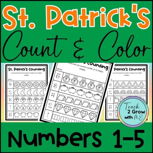 St. Patrick's Day NO PREP Counting Sets Count and Color Worksheets 1-5 ...