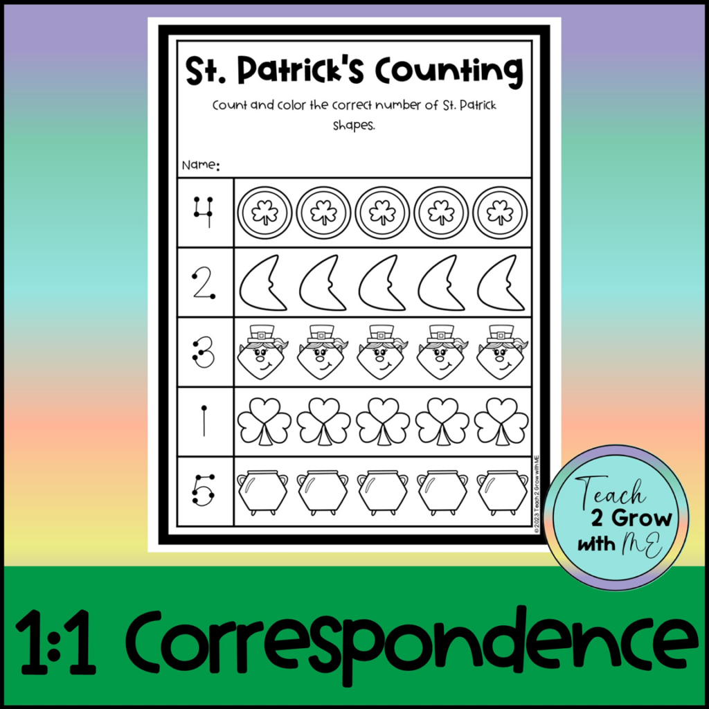 St. Patrick's Day NO PREP Counting Sets Count and Color Worksheets 1-5 ...
