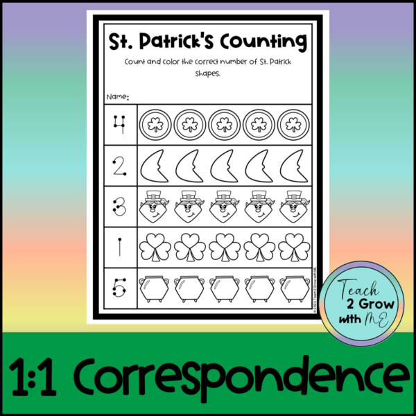 St. Patrick's Day NO PREP Counting Sets Count and Color Worksheets 1-5 ...