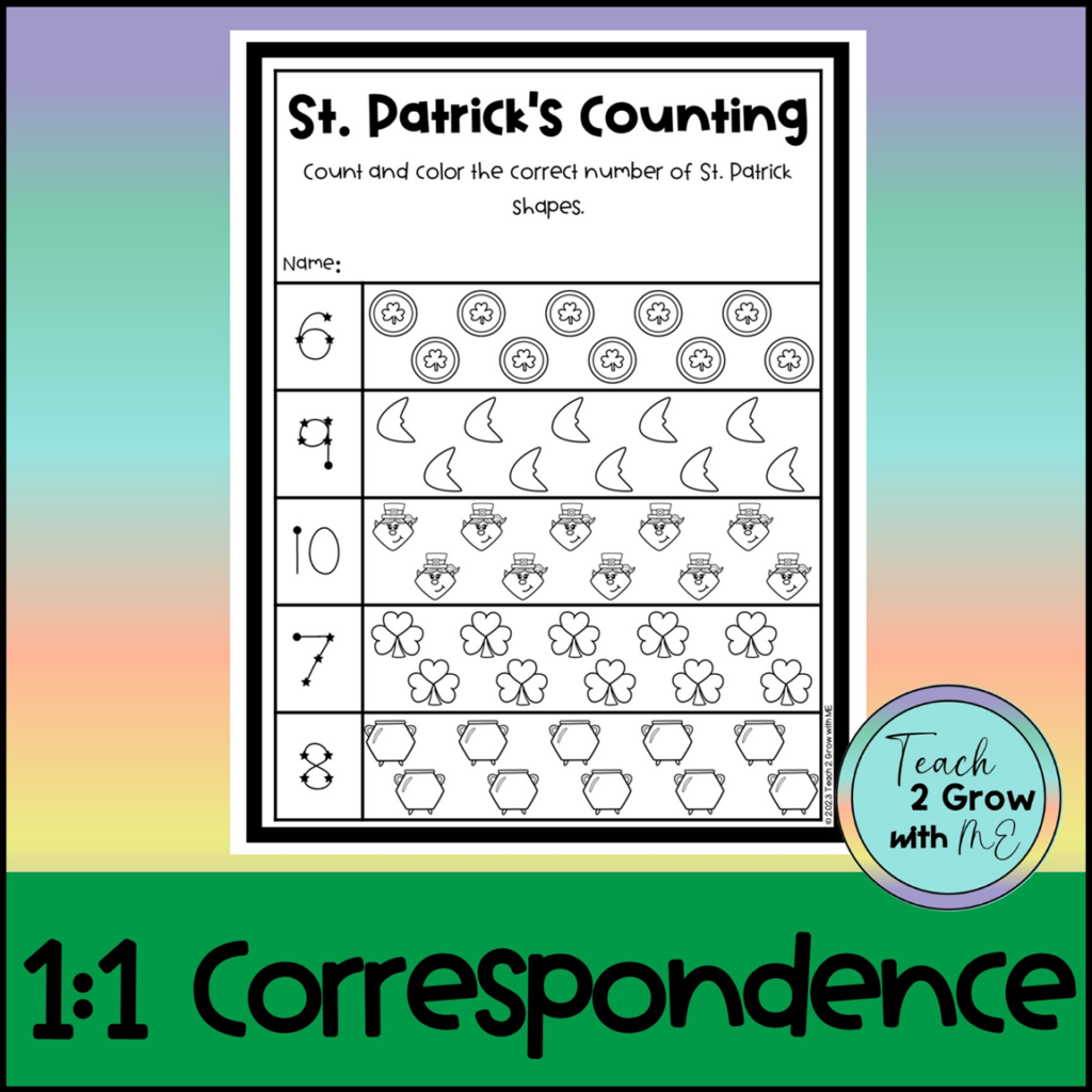 St. Patrick's Day NO PREP Counting Sets Count and Color Worksheets 6-10 ...