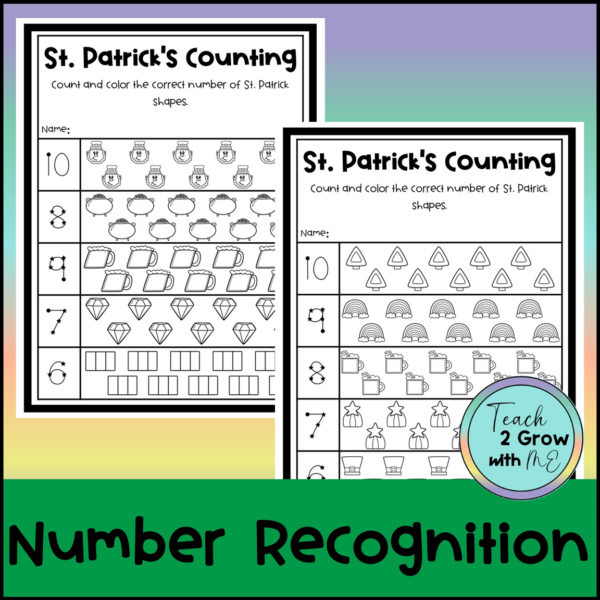 St. Patrick's Day NO PREP Counting Sets Count and Color Worksheets 6-10 ...