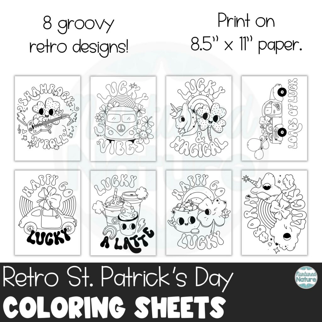 St. Patrick’s Day Coloring Pages - Groovy Retro Theme - March Early ...