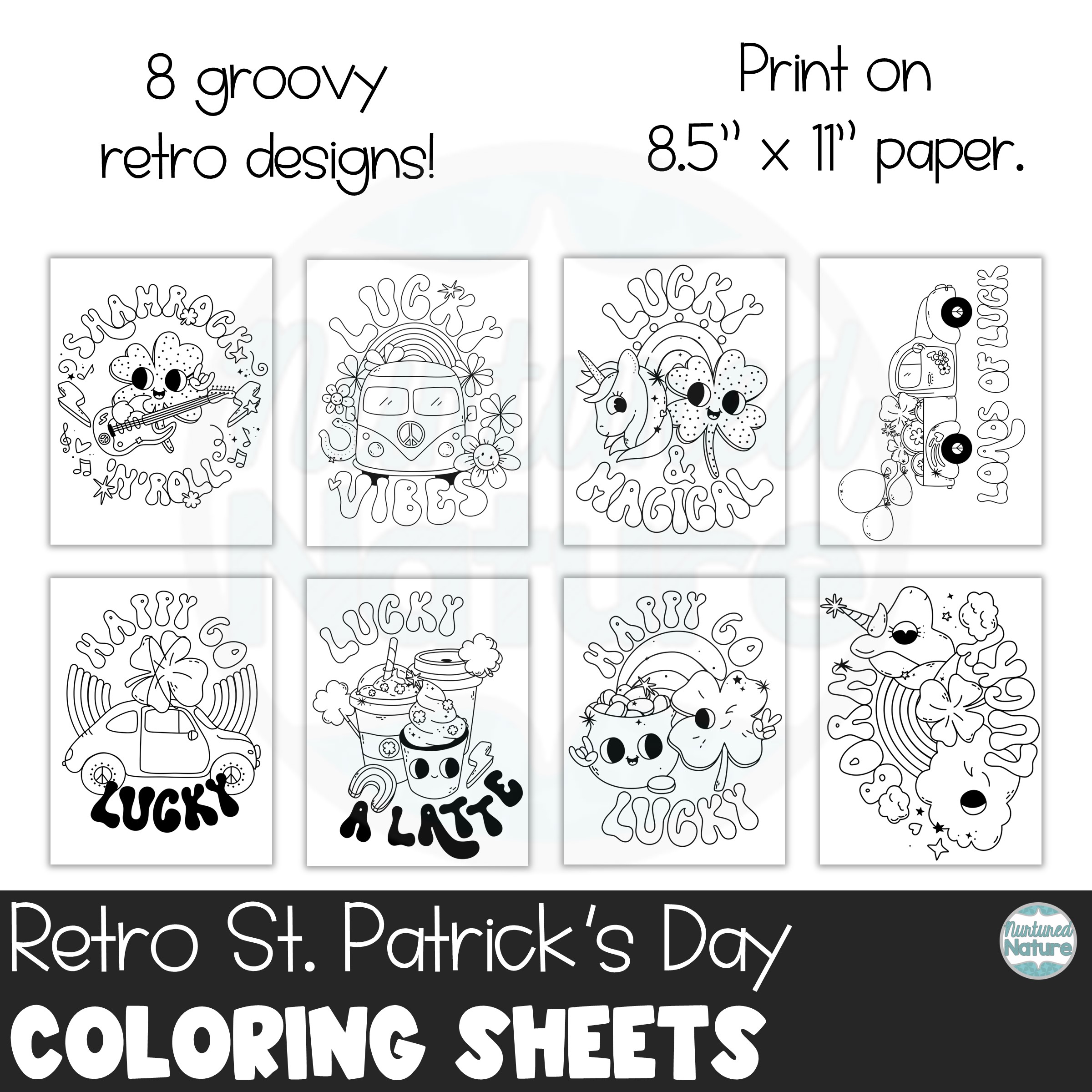 St. Patrick’s Day Coloring Pages - Groovy Retro Theme - March Early ...