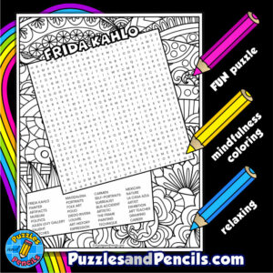 Frida Kahlo Word Search Puzzle Activity Page with Coloring | Women's ...