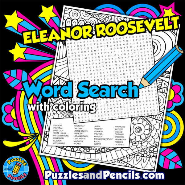 Eleanor Roosevelt Word Search Puzzle Activity Page with Coloring ...
