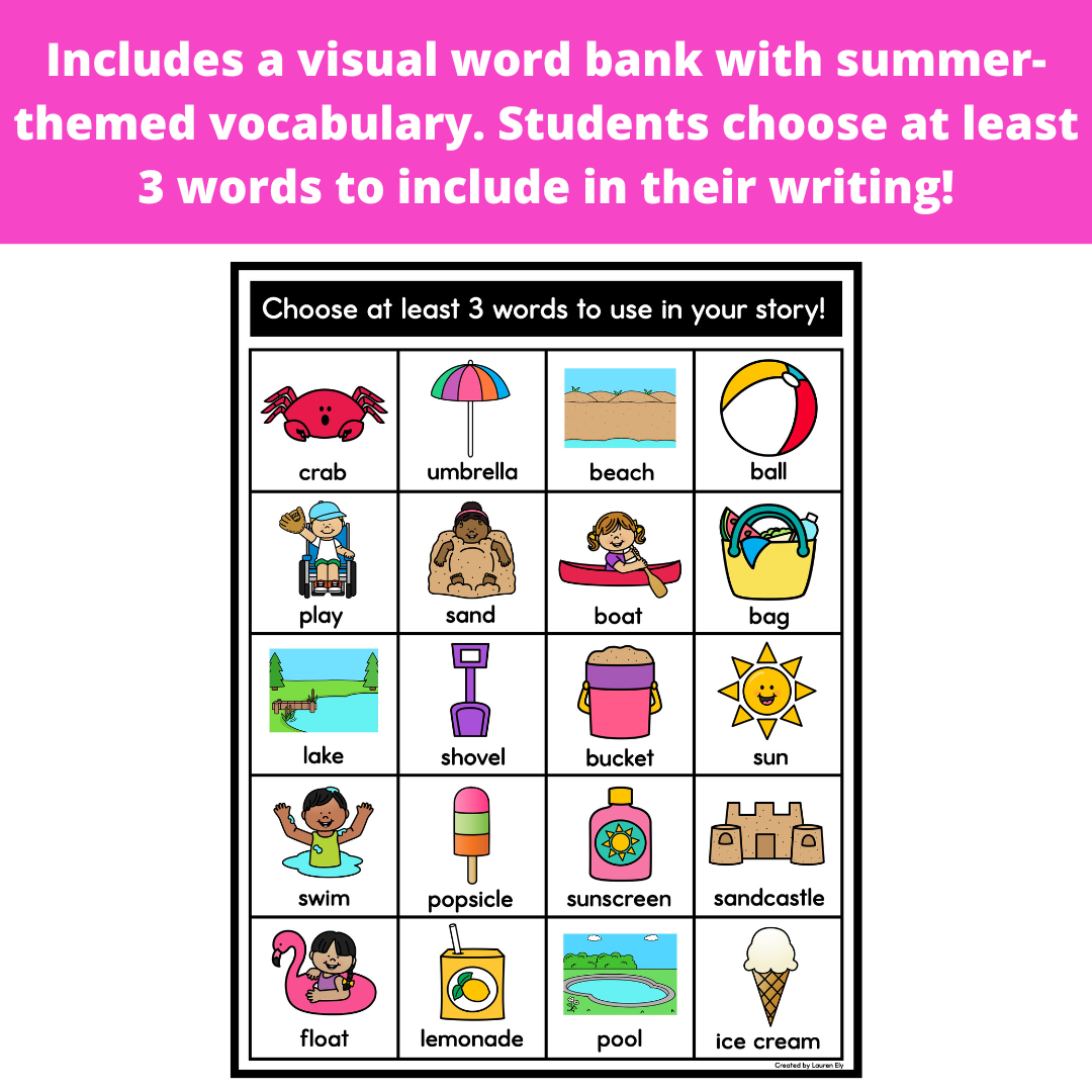 Summer Writing Center - Visual Word Bank & Writing Paper | Made By Teachers