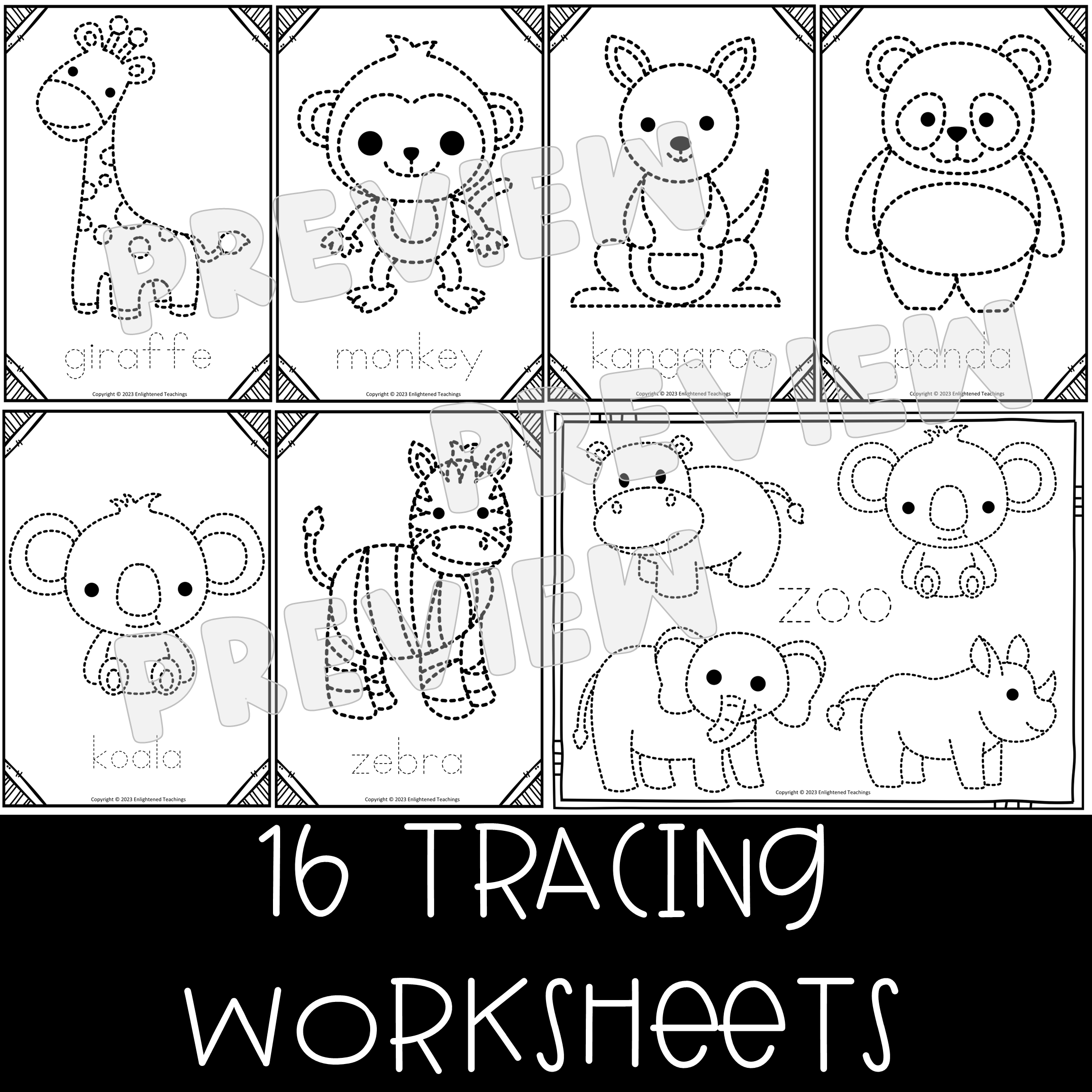 Zoo Animals Tracing Worksheets Fine Motor Activity Zoo Animals ...
