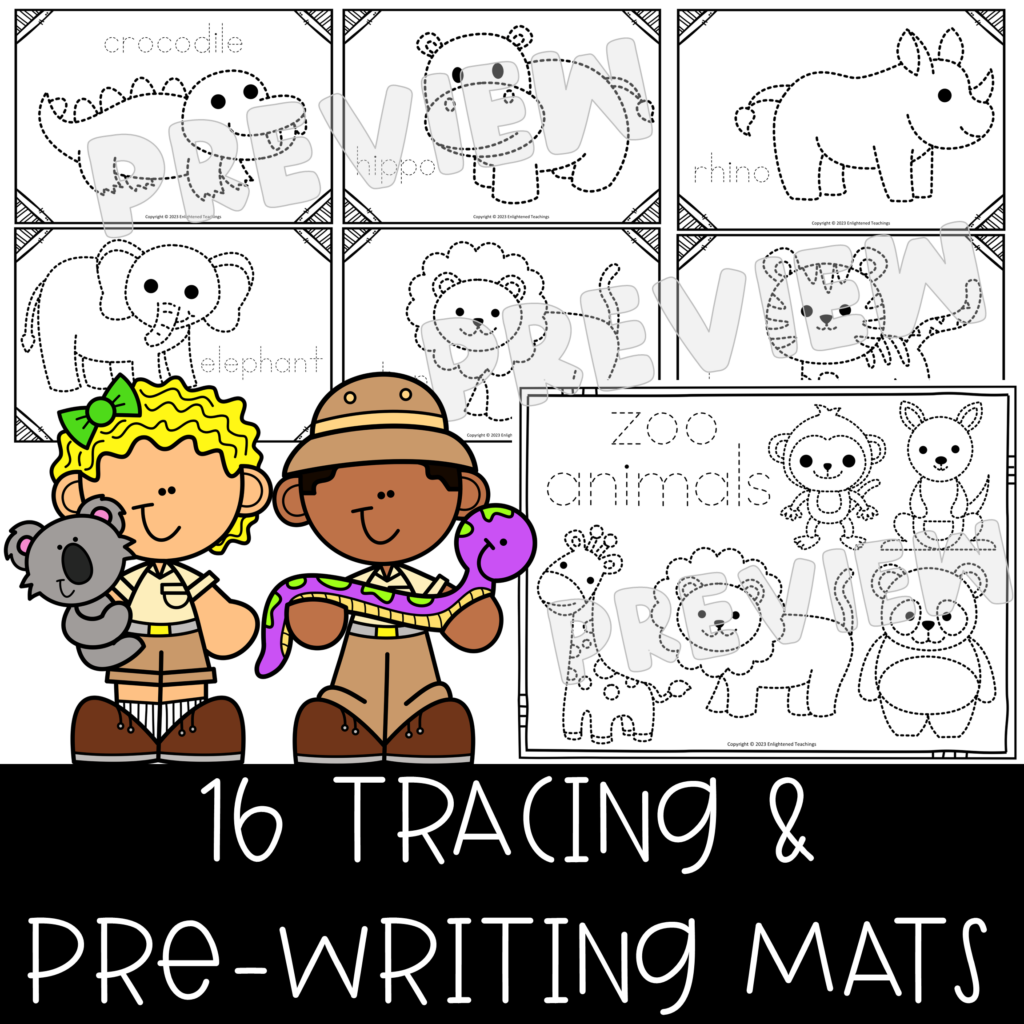 Zoo Animals Tracing Worksheets Fine Motor Activity Zoo Animals ...