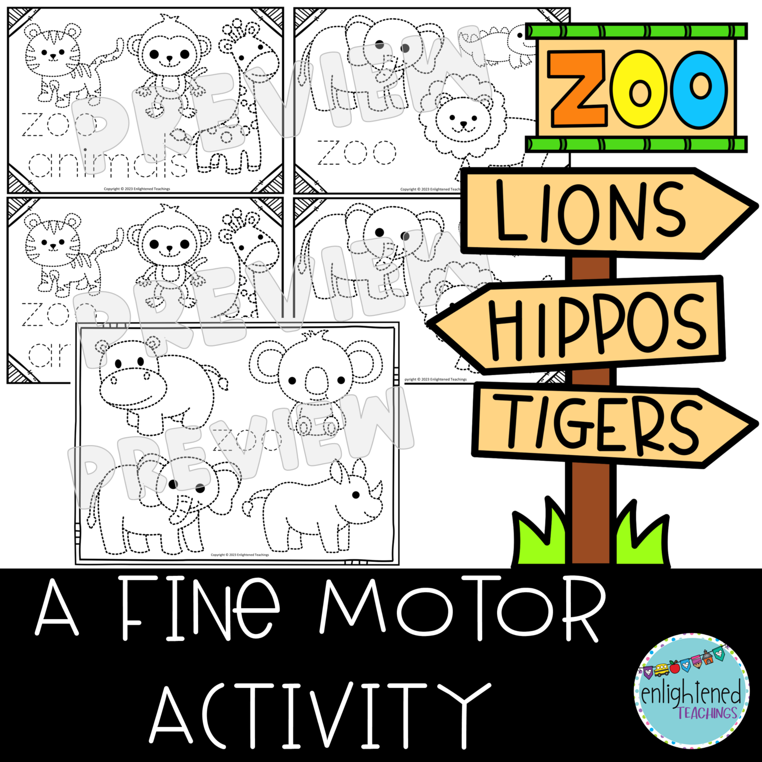 Zoo Animals Tracing Worksheets Fine Motor Activity Zoo Animals ...