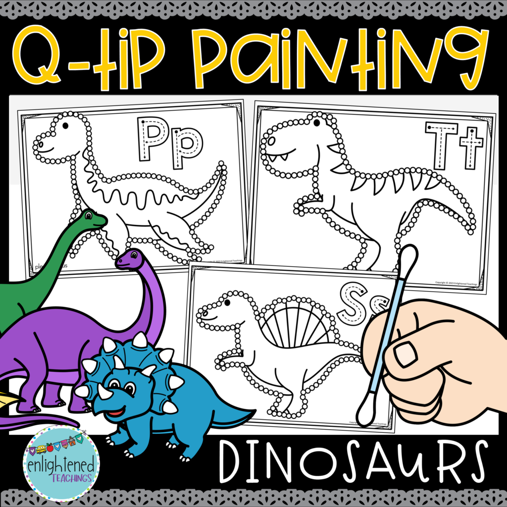 Dinosaur Q-tip Painting Fine Motor Activity Dinosaur Dot Painting ...