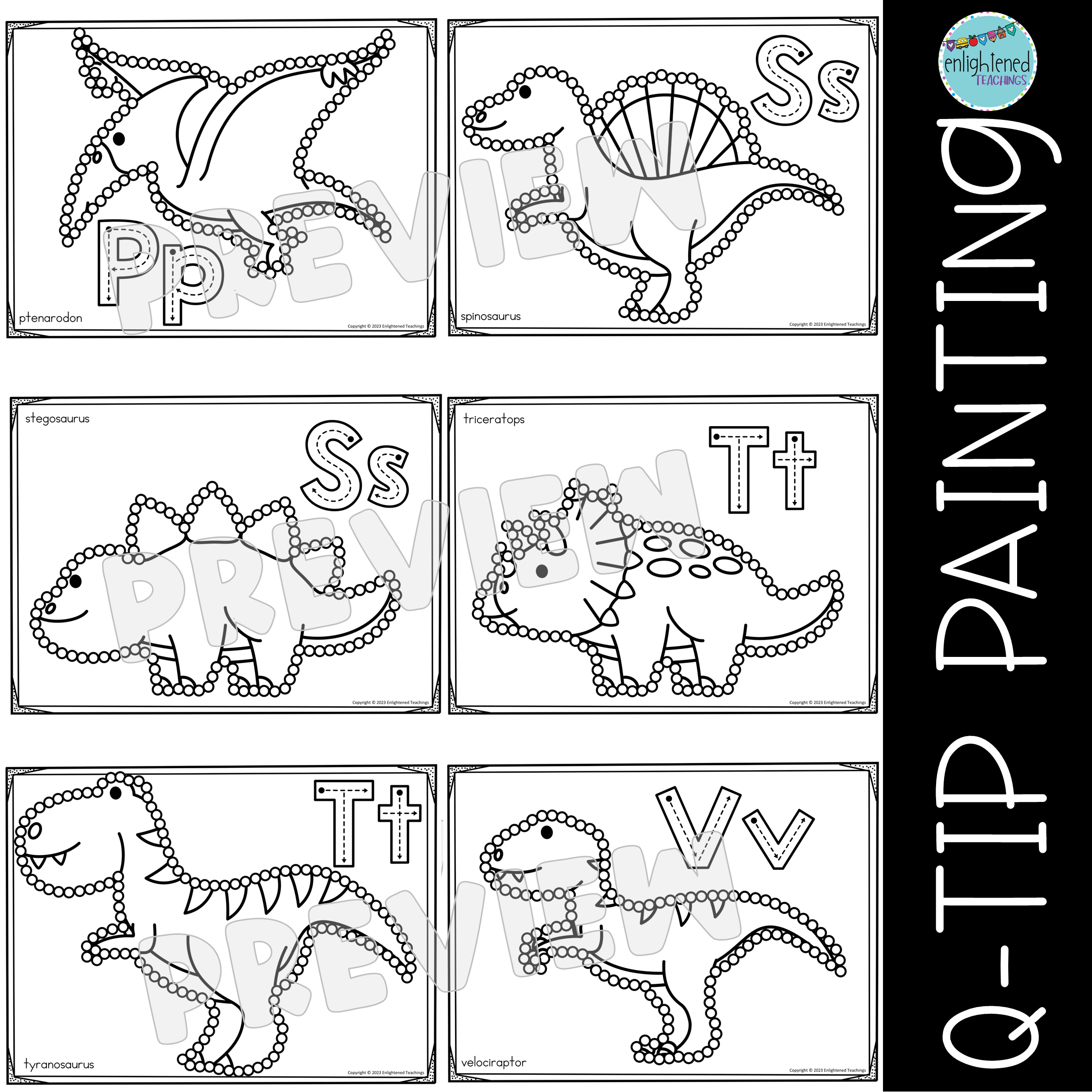 Dinosaur Q-tip Painting Fine Motor Activity Dinosaur Dot Painting ...