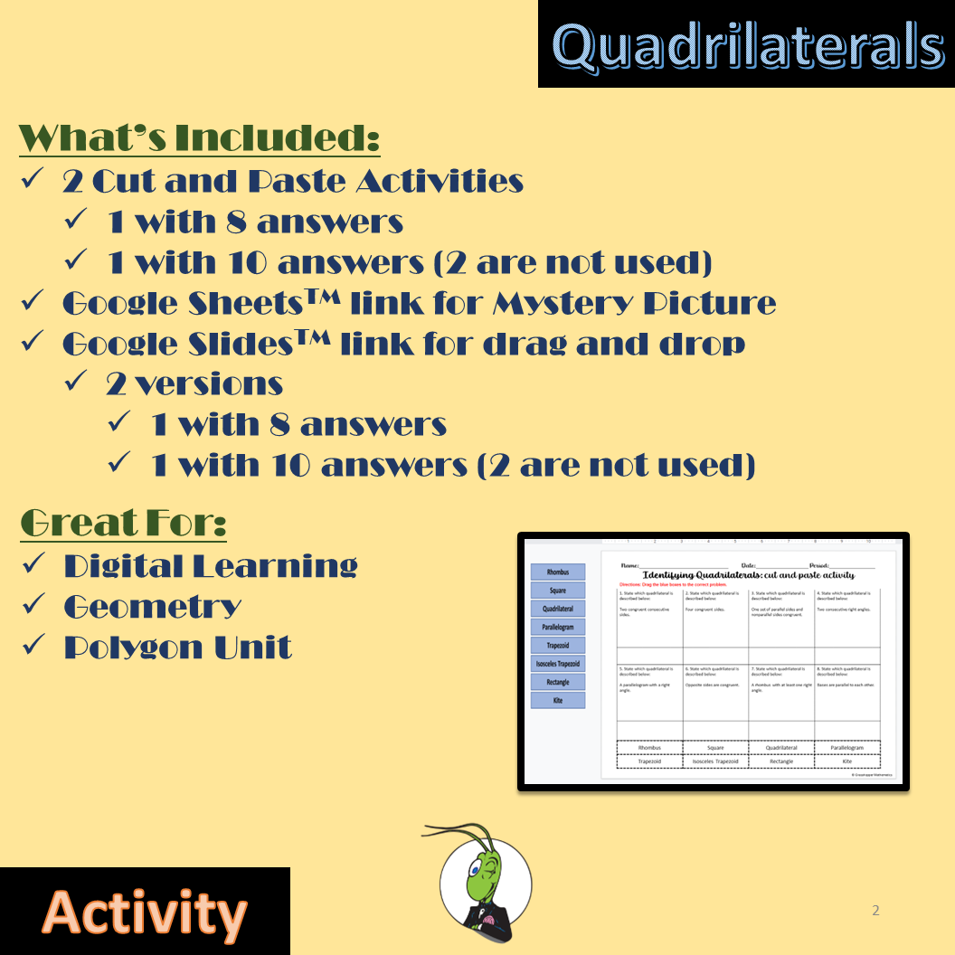 Classifying Quadrilaterals | Cut and Paste Activity | Mystery Picture ...