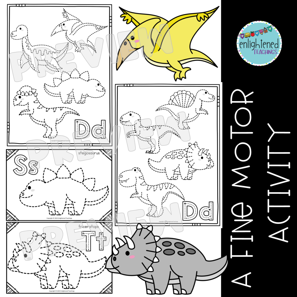 Dinosaurs Tracing Worksheets Fine Motor Activity Dinosaur Tracing ...