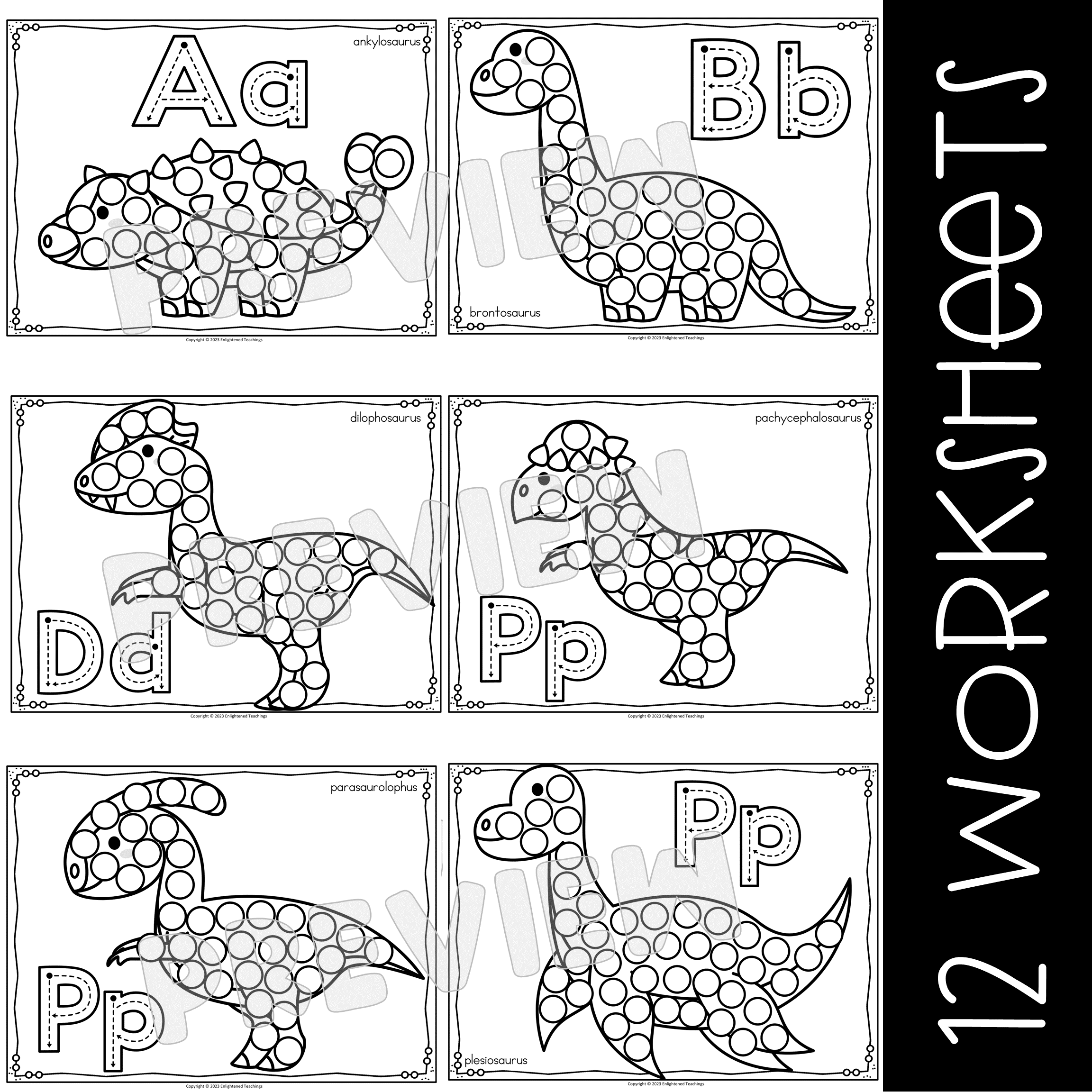 Dinosaur Dab a Dot Worksheets Dot Marker Fine Motor Dinosaur Do a Dot ...