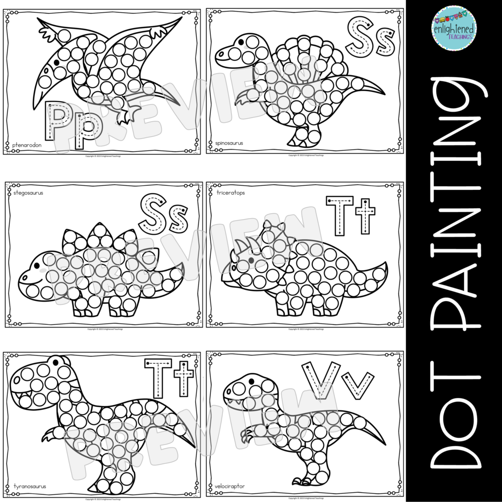 Dinosaur Dab a Dot Worksheets Dot Marker Fine Motor Dinosaur Do a Dot ...