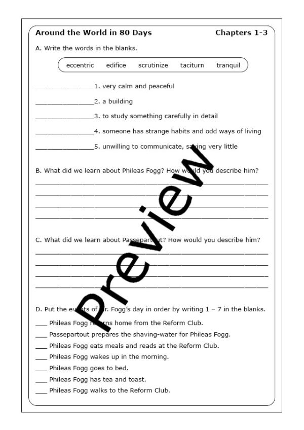 Jules Verne "Around the World in 80 Days" worksheets | Made By Teachers