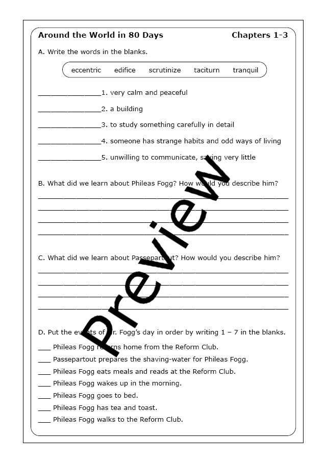 Jules Verne "Around the World in 80 Days" worksheets | Made By Teachers
