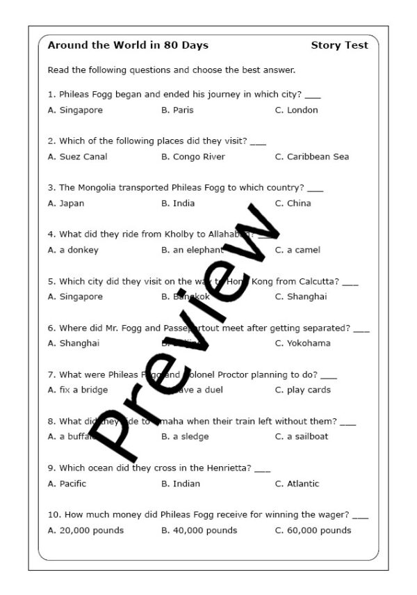 Jules Verne "Around the World in 80 Days" worksheets | Made By Teachers