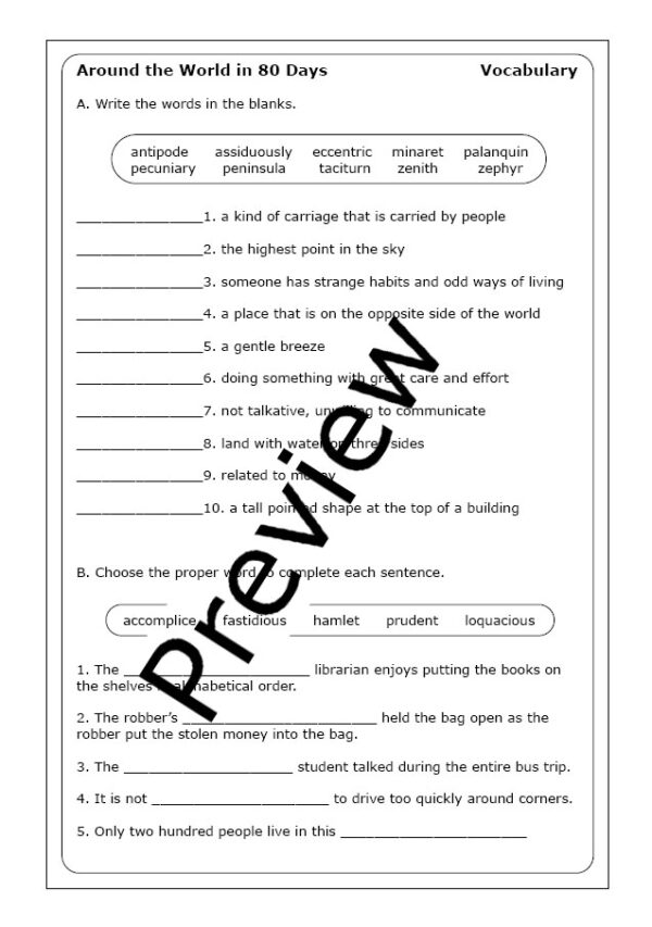 Jules Verne "Around the World in 80 Days" worksheets | Made By Teachers