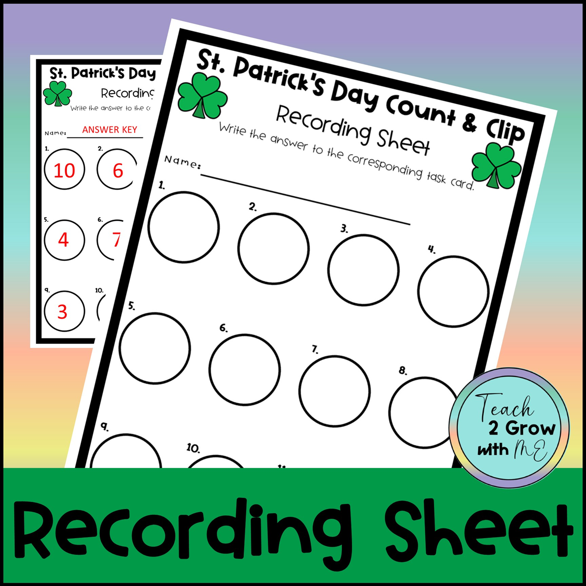 St. Patrick's Day Task Cards Math Activity Count and Clip Cards 1-10 ...