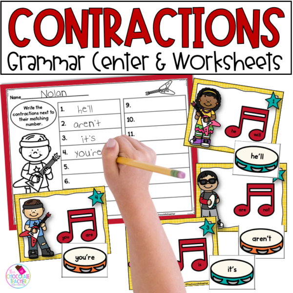 Contractions - Grammar Center - Task Cards - Worksheets | Made By Teachers