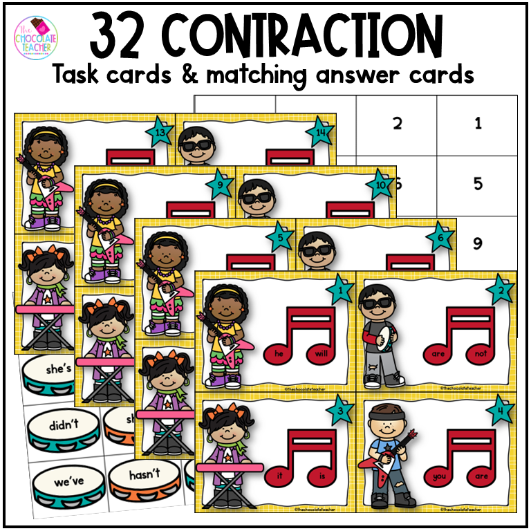 Contractions - Grammar Center - Task Cards - Worksheets | Made By Teachers