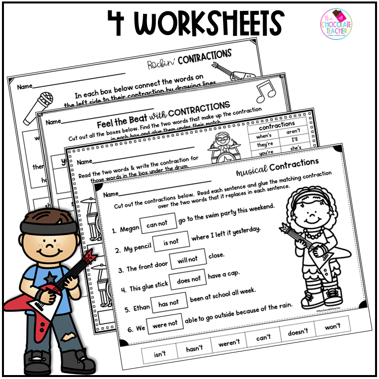 Contractions - Grammar Center - Task Cards - Worksheets | Made By Teachers