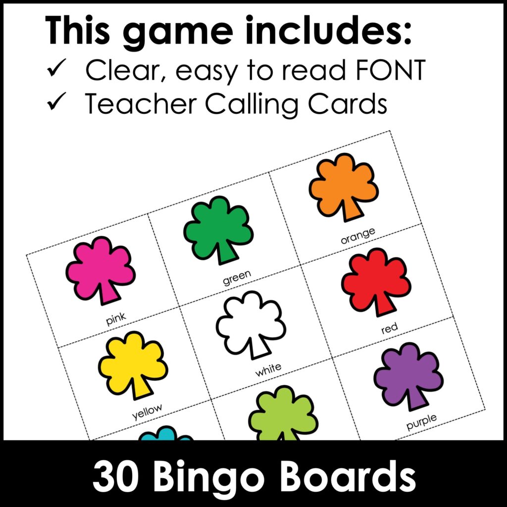 St. Patrick's Day COLOR identification BINGO GAME for Preschool ...