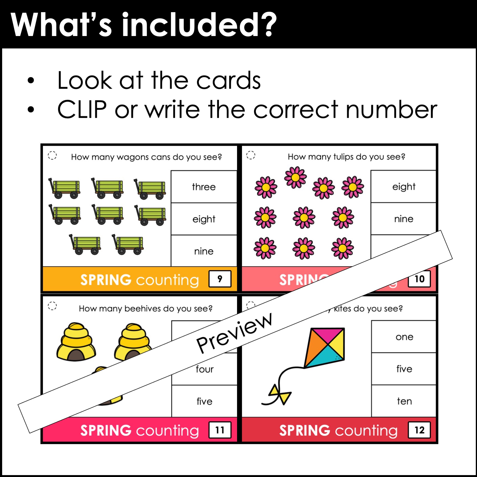 Spring Counting Number Activity Number Practice Task Cards 1 to 10 ...