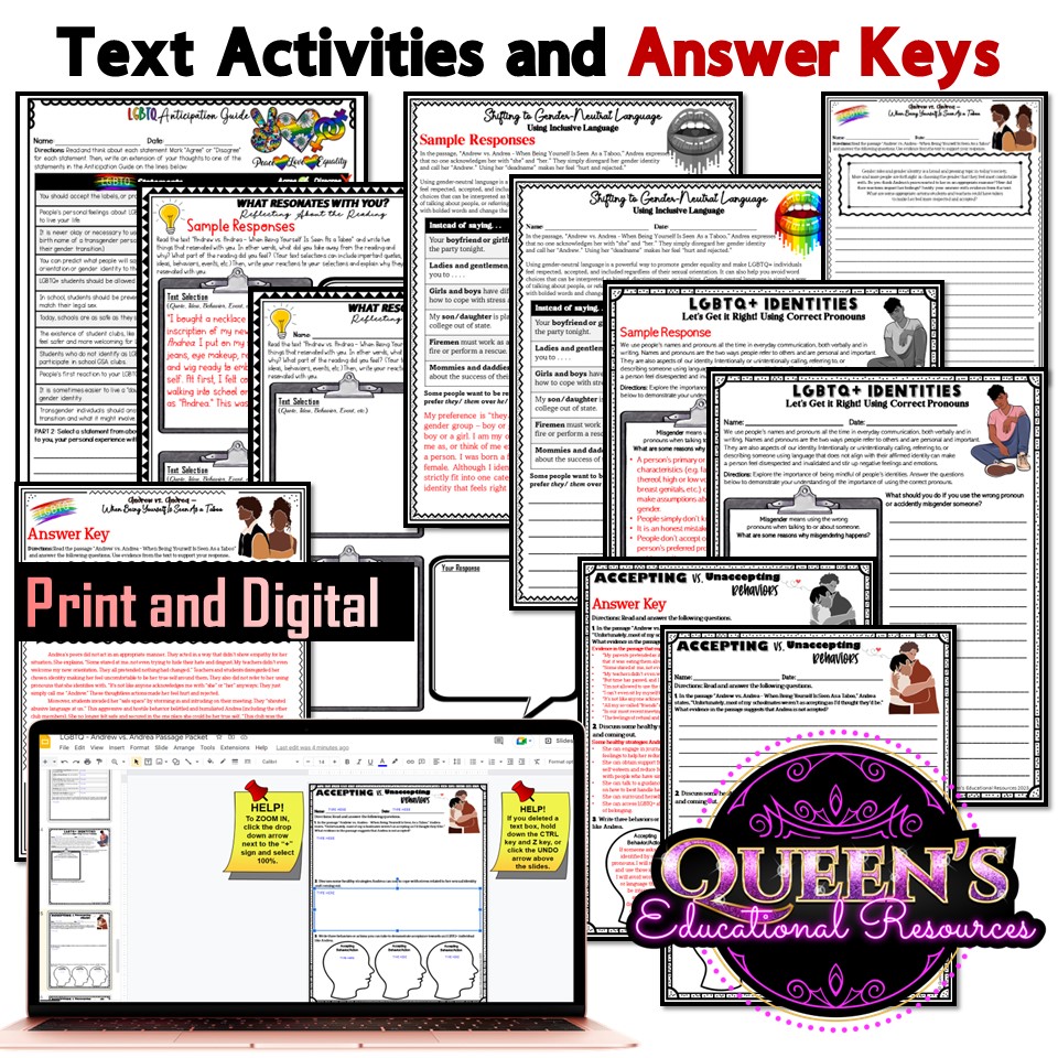 LGBTQ Reading Passage | Activities | LGBTQ Worksheets | Transgender ...