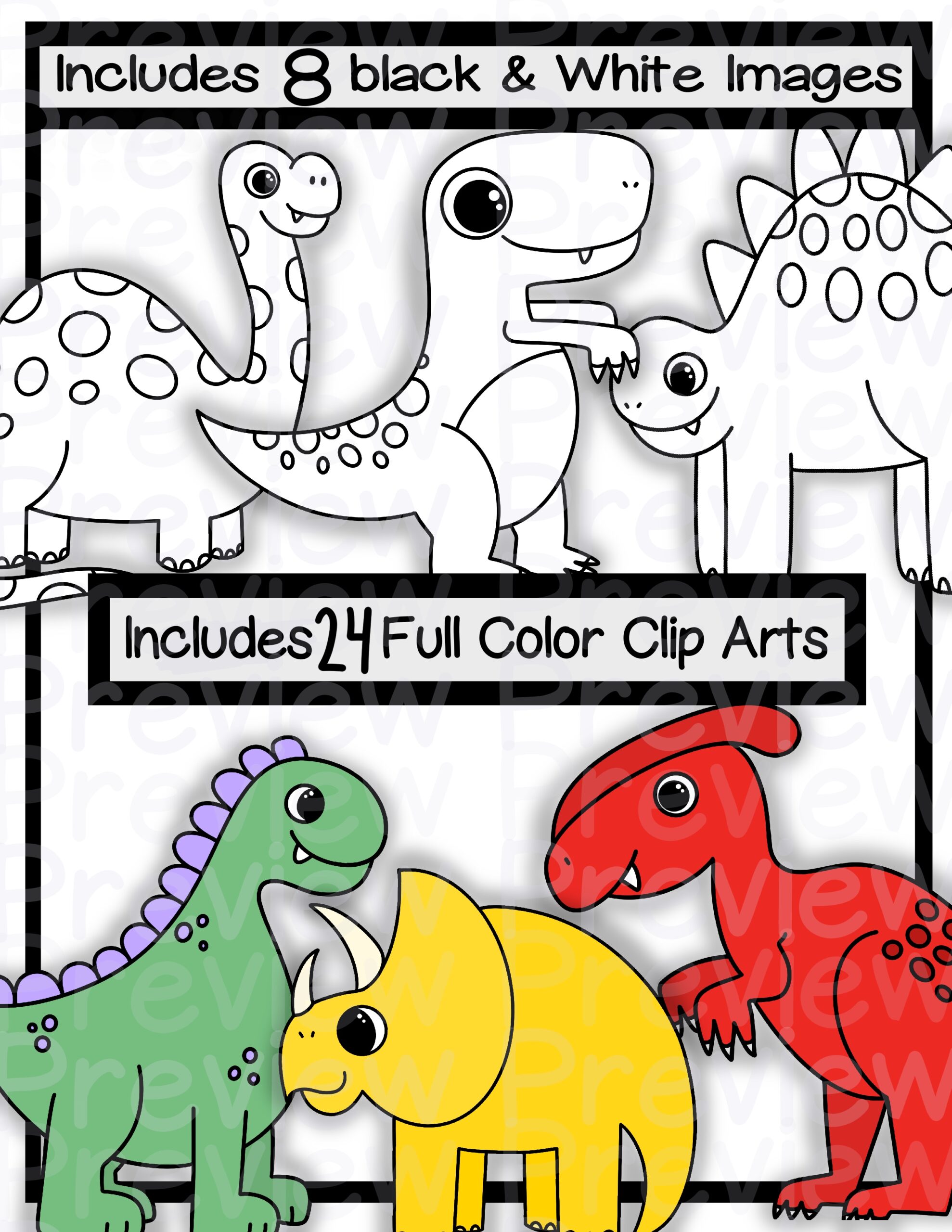 Dinosaur clip arts fun prehistoric theme with printable pdf for ...