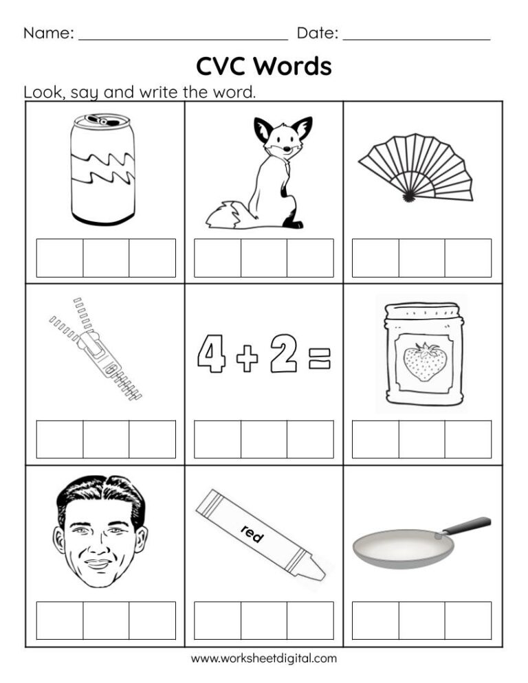 CVC Words, Say and Write the CVC Words, Phonics Worksheets ...